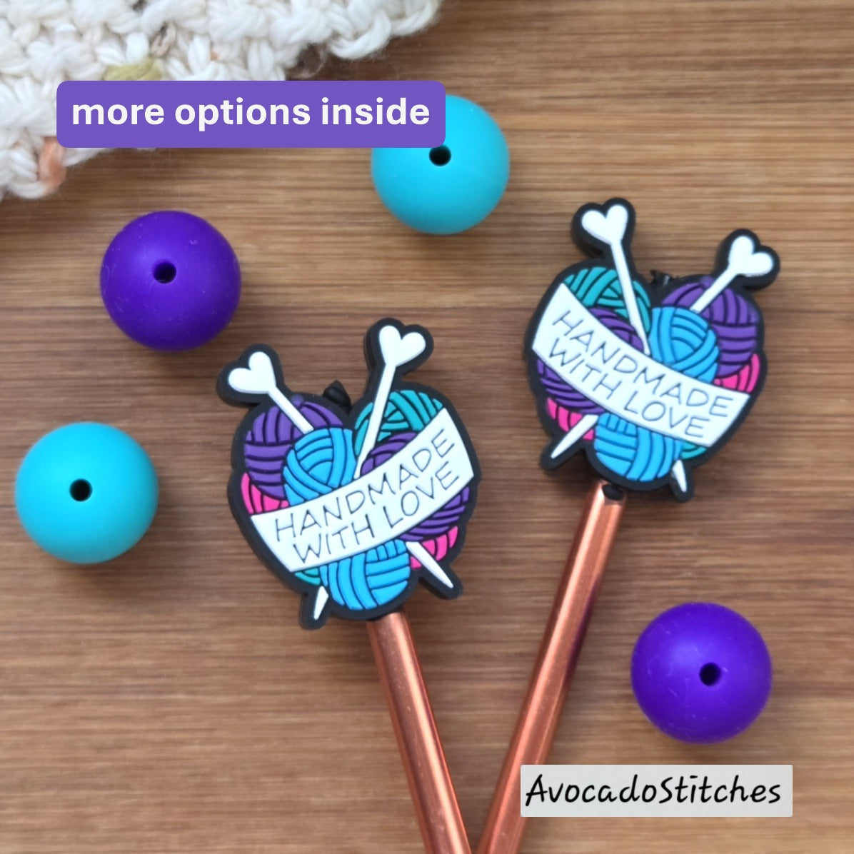 HANDMADE YARN HEART Stitch Stoppers / Knitting Needle Toppers / Point ...